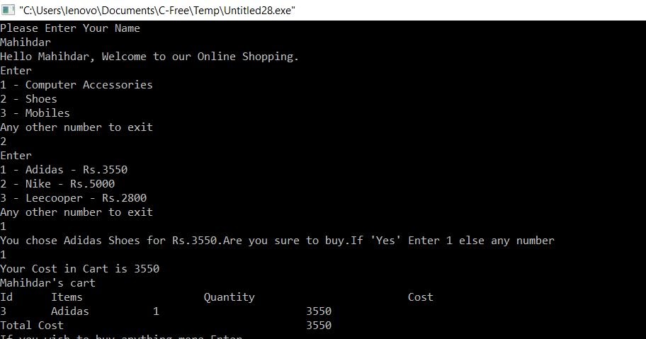 All C Programs Program 258 Online Shopping Program Using C