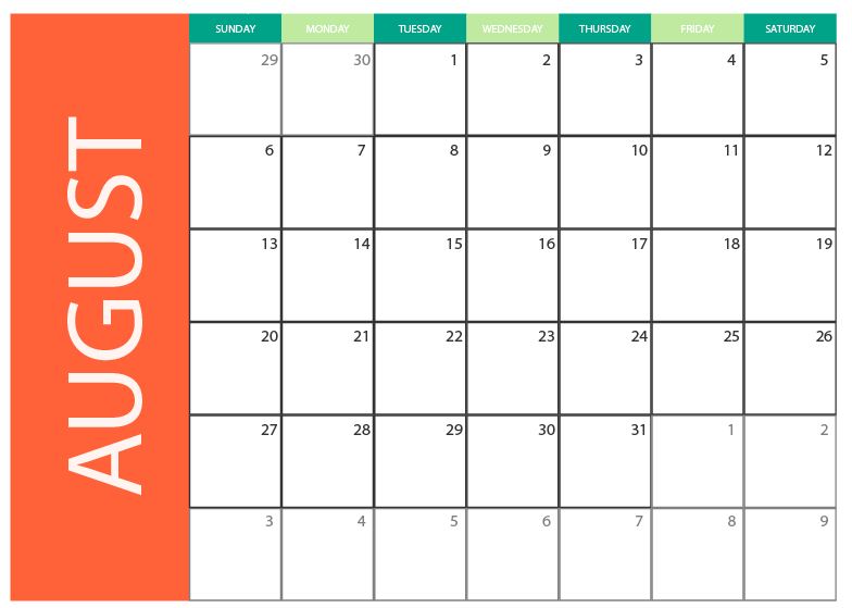 August 2017 Calendar Printable