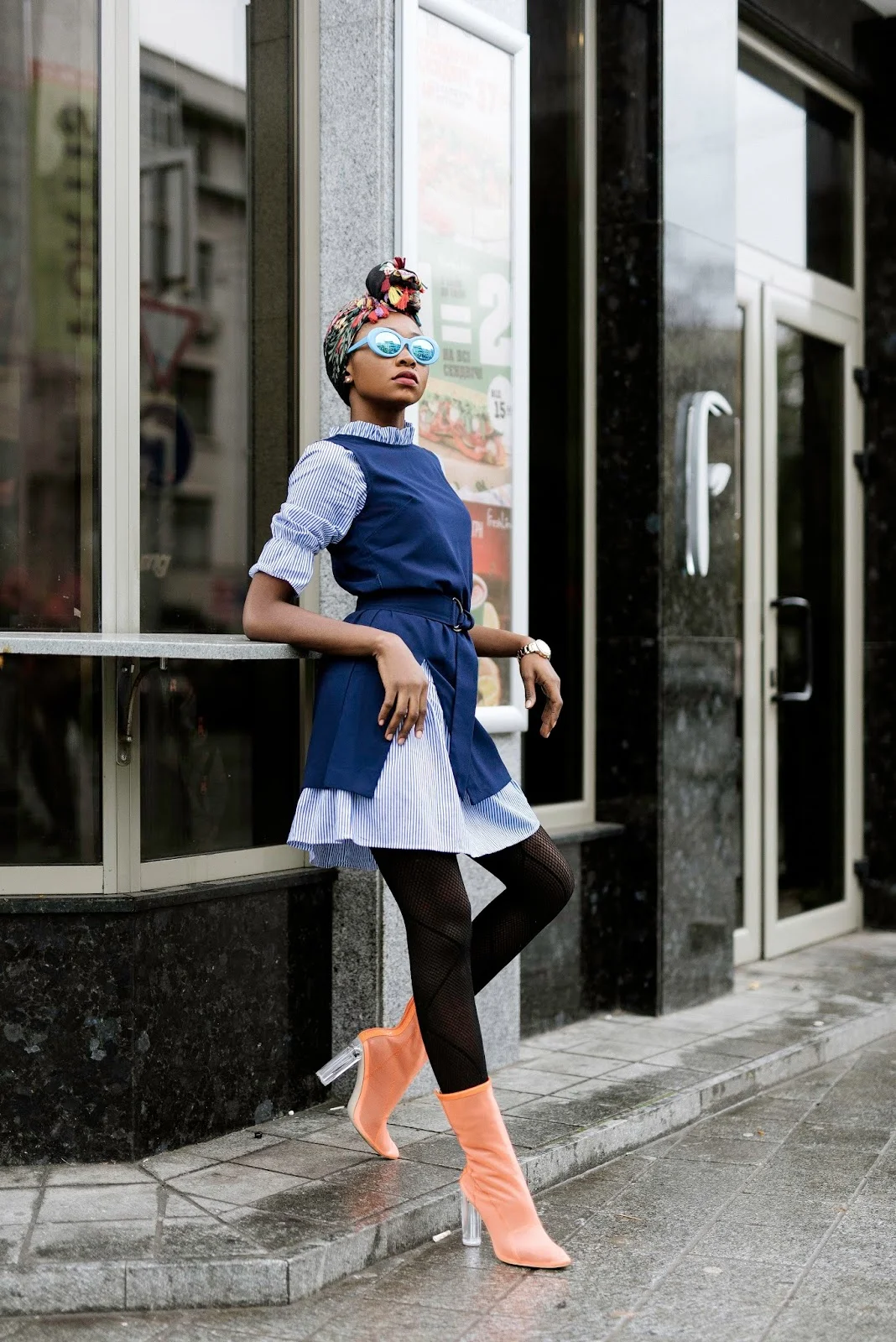 Blue Belted Waist Split Front Layered Mini Dress | Melody Jacob