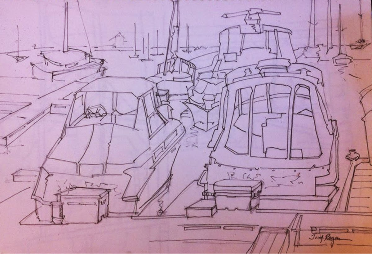 Jody Regan Paints: "Harbor Sketch" pen & ink 9 x 12