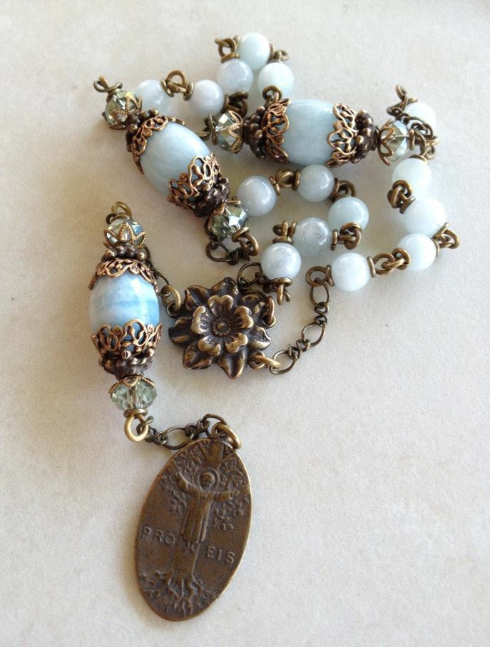 All Beautiful Catholic Beads: St Anne chaplet in Aquamarine