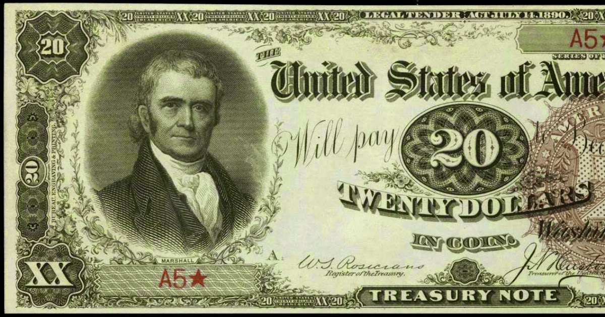 1890 Twenty Dollar Treasury or Coin Note|World Banknotes & Coins ...