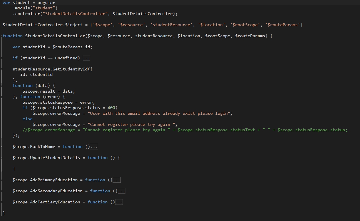Student Information System - AngularJS , ASP.NET API, C#