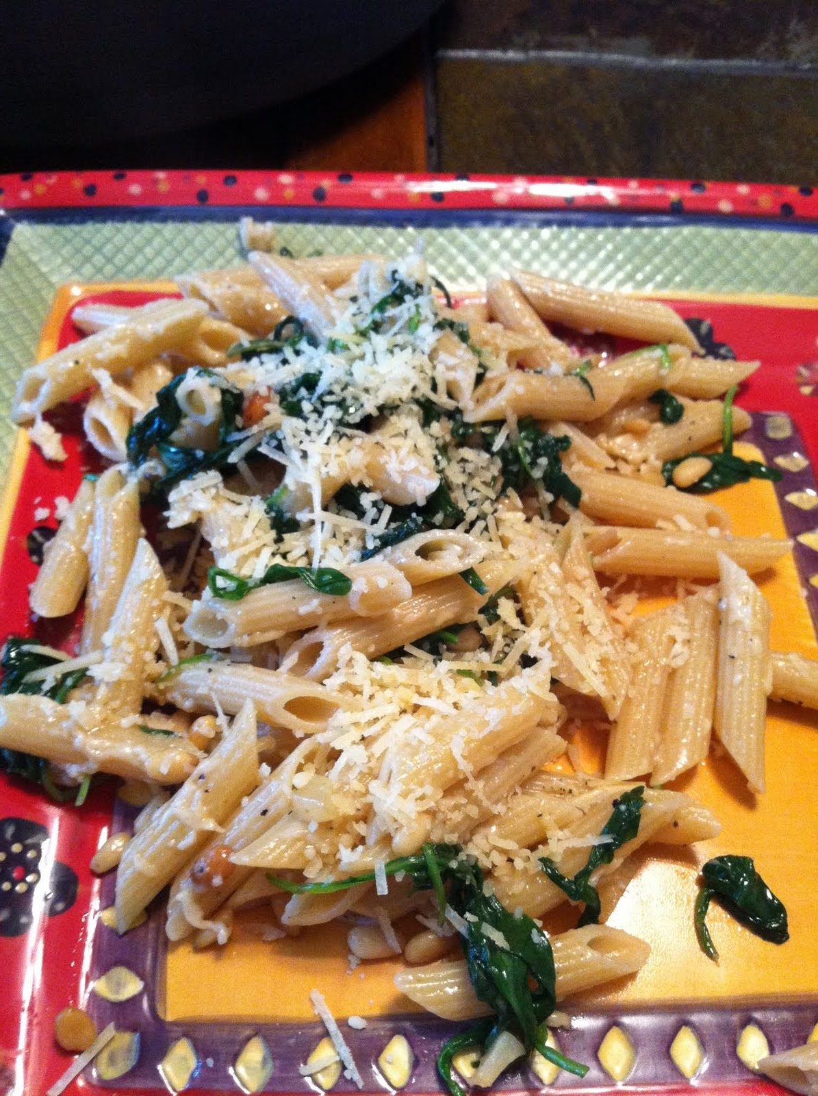 a recipe for success...: Penne Rigate with Mixed Greens and Pine Nuts