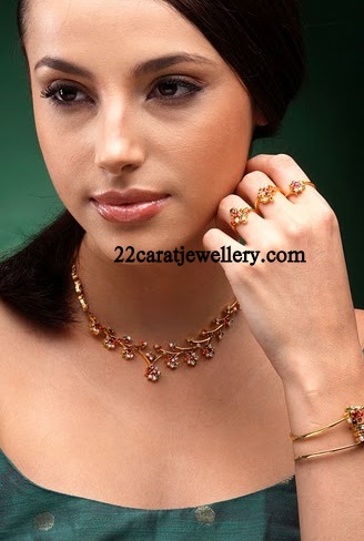 Models Displaying Simple Ruby Necklace Sets with Earrings - Jewellery ...