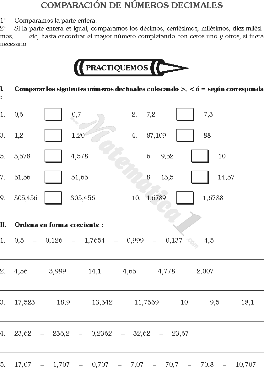LOS NUMEROS DECIMALES Y SUS OPERACIONES EJERCICIOS DE SEXTO DE PRIMARIA