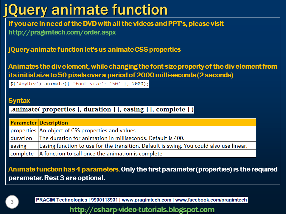 Sql server, .net and c# video tutorial: jquery animate function Sql server, .net and c# video tutorial: jquery animate function