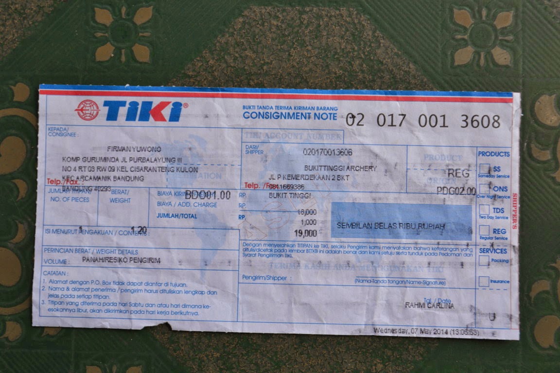 Kerambit Bukittinggi: Resi Pengiriman Tiki