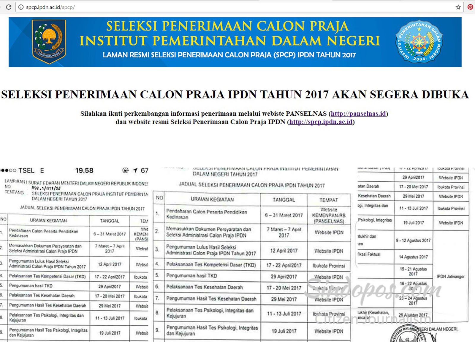 Informasi Seleksi Penerimaan Calon Praja IPDN Tahun 2017.