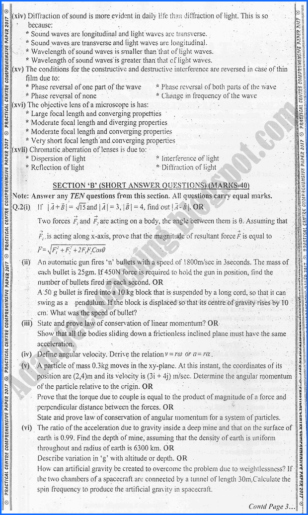 Adamjee Coaching: Physics 11th - Practical Centre Guess Paper 2017