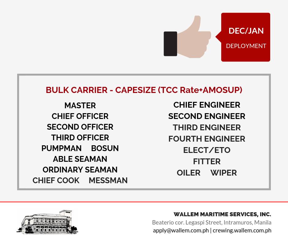 Hiring Officers, Engineers, Ratings, Cadets For Bulk Carrier & Tanker ...