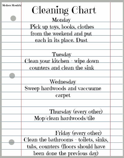 Mothers Mouthful: Cleaning chart