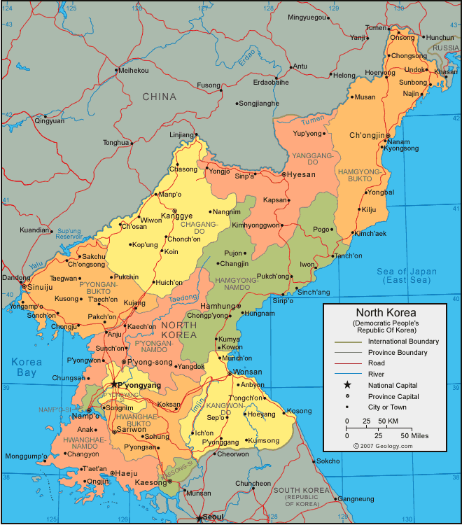 Coreia do Norte | Mapas Geográficos da Coreia do Norte