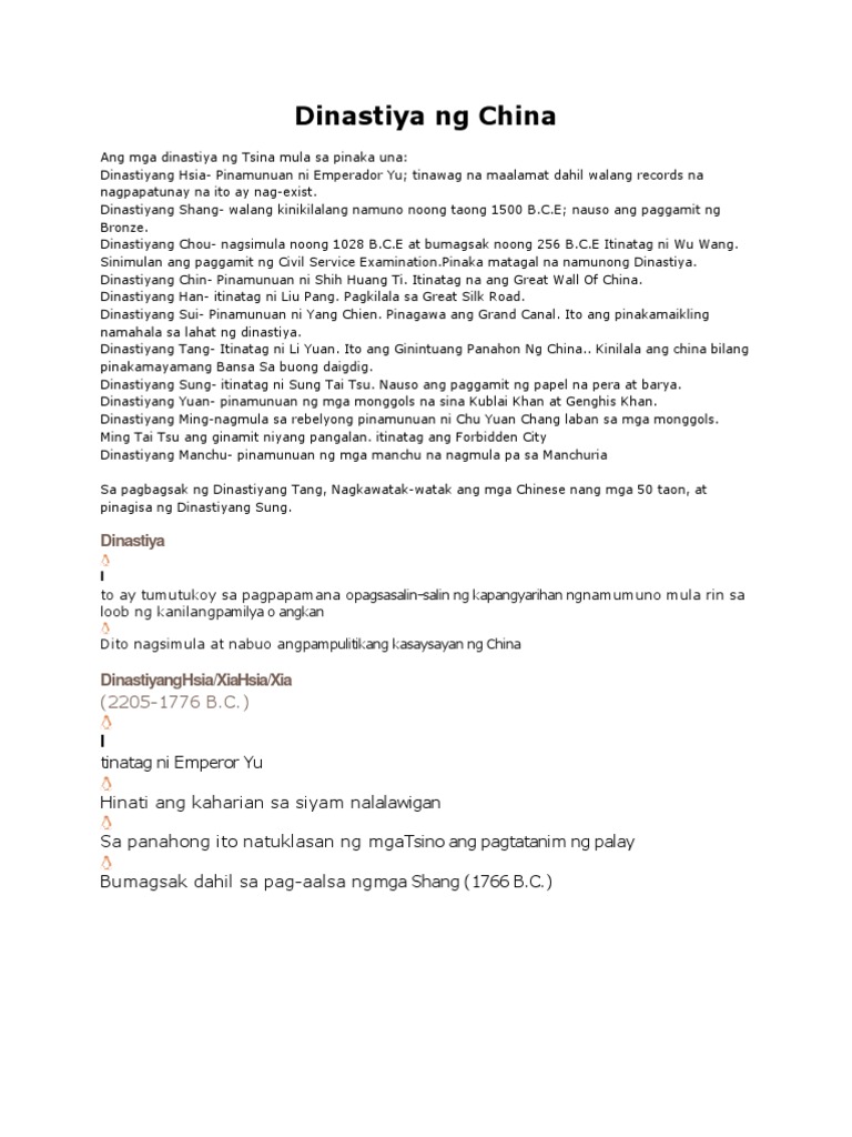 mga dinastiya sa china - philippin news collections