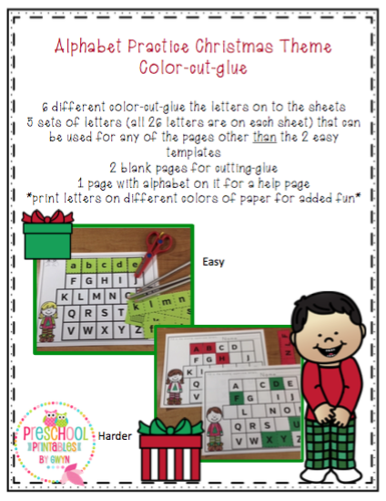 Alphabet Practice Christmas Theme Pajama Kids ~ Preschool Printables