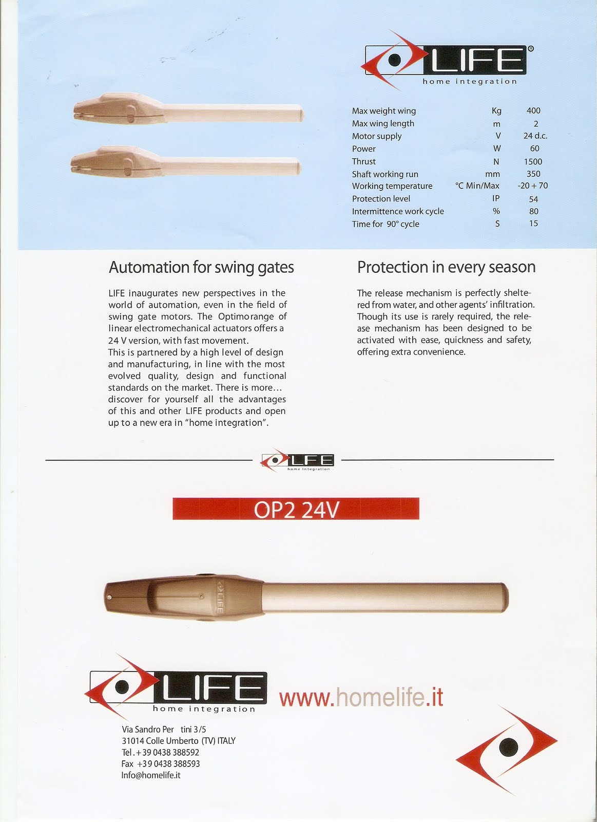 ALARM SYSTEM- AUTOGATES-CCTV: LIFE OPTIMO SWING GATE OPERATOR (Made In ...