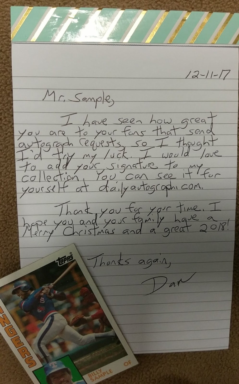 Daily Autograph: Billy Sample