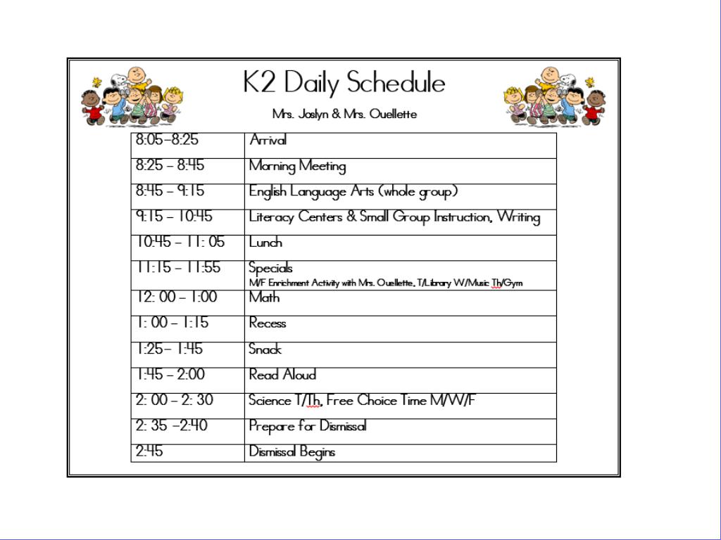 The World of K2: K2 Schedule