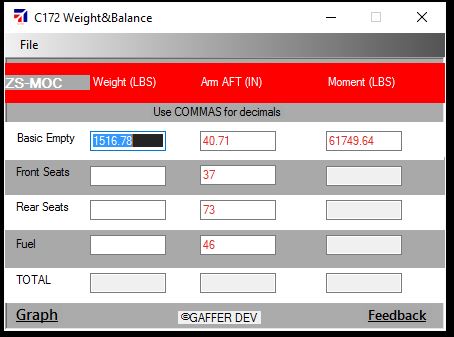 GafferDev: Cessna C172 Weight and Balance Calculator