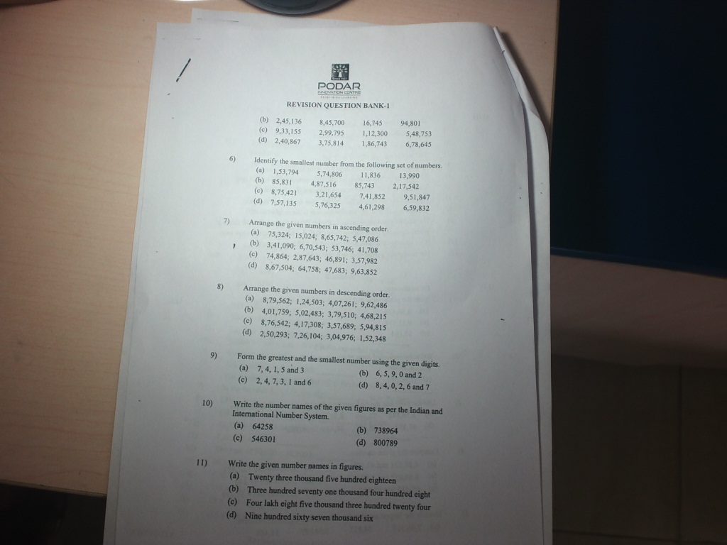 Maths Revision Question bank Class 4 (A,B and C)