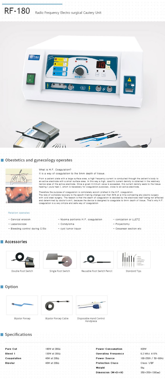 ITC 고주파 수술기 소형 보비 RF-180 병원용 의료용 전기 소작기