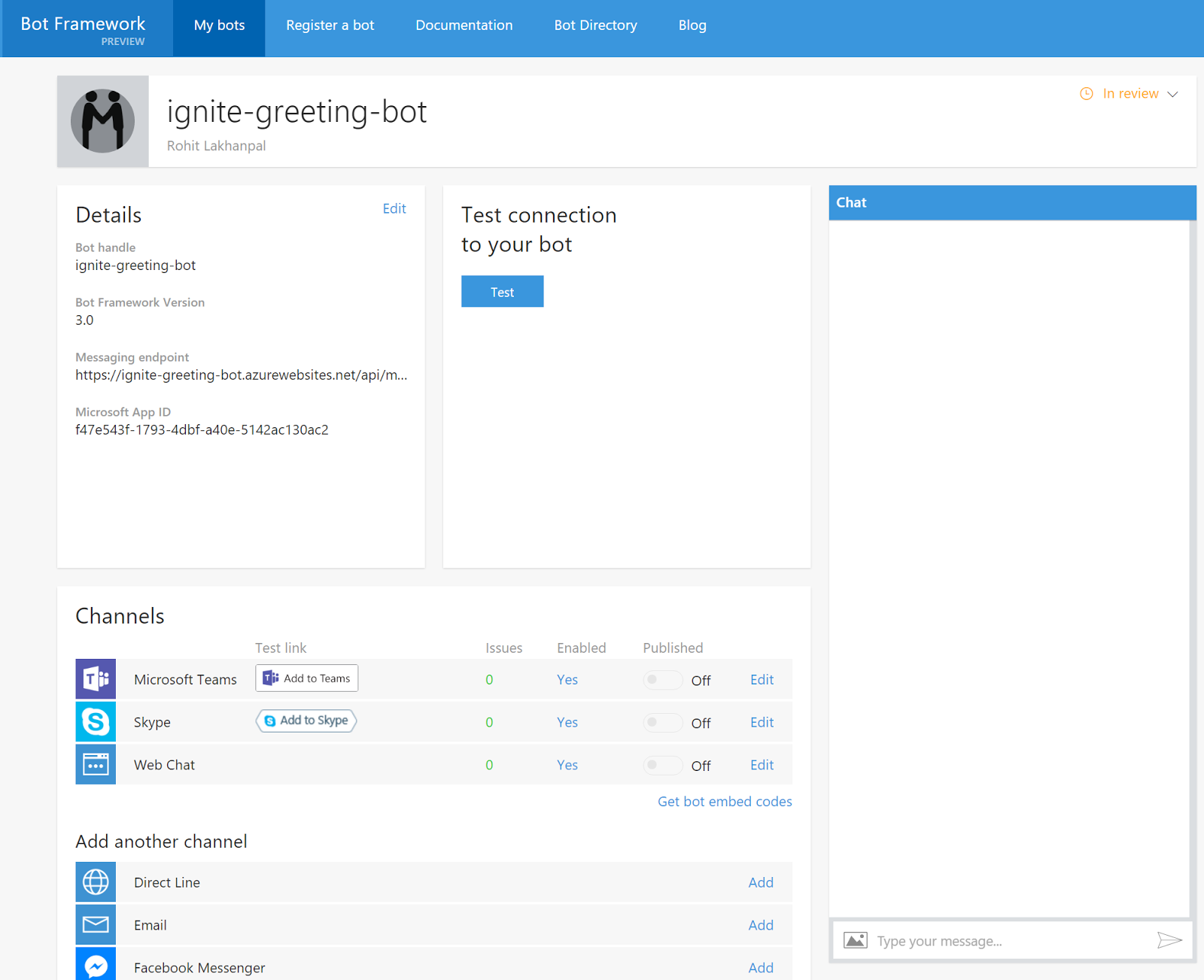 Development Tasks: An introduction to the Microsoft Bot Framework