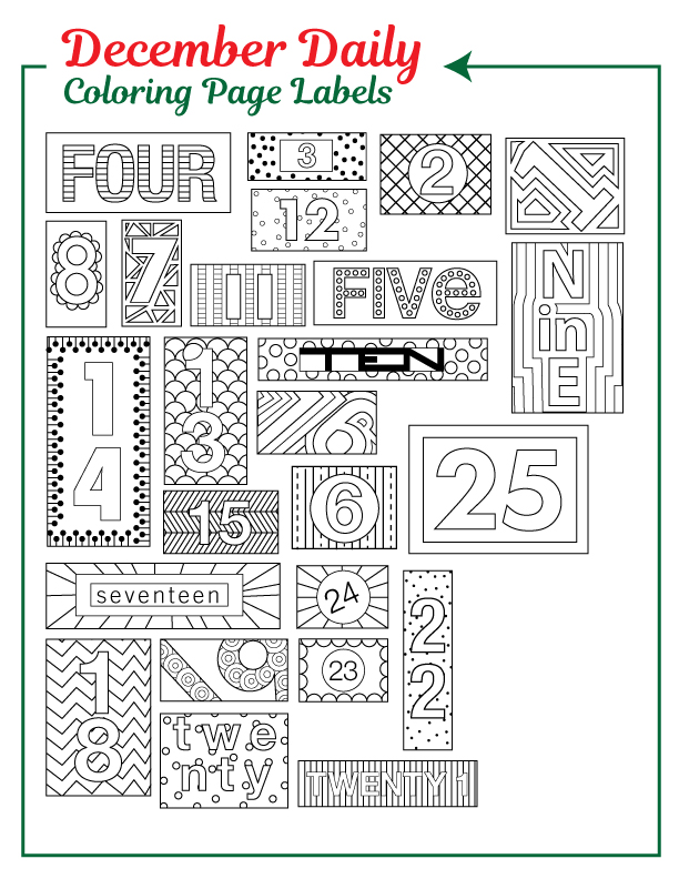 Stacy's Stories: Freebie: December Daily Coloring Page Labels
