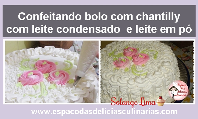 Confeitando bolo com chantilly com leite condensado e leite em pó (3 ...
