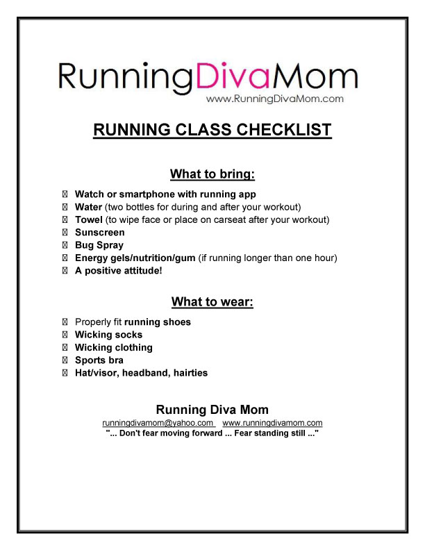 Running Diva Mom: Running Class Checklist