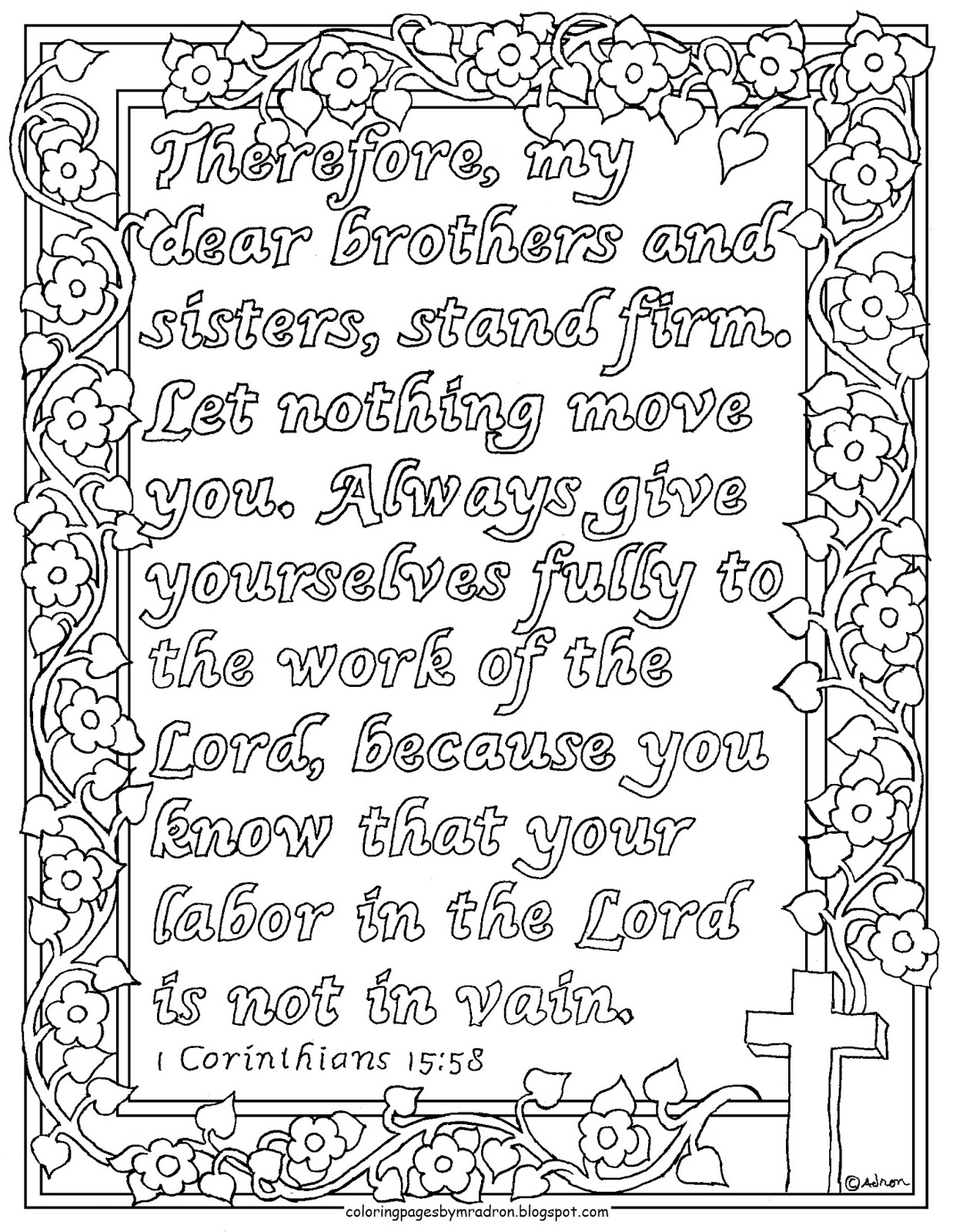 Coloring Pages for Kids by Mr. Adron: 1 Corinthians 15:58 Print And ...