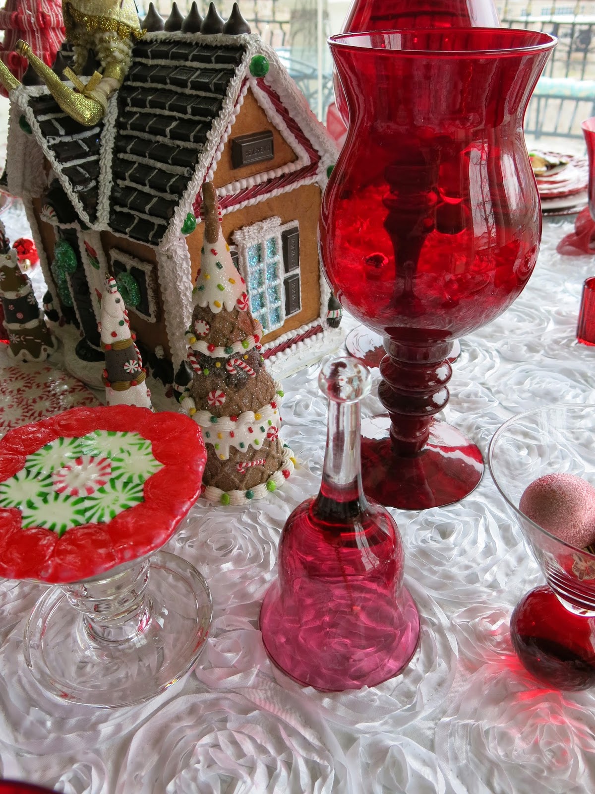 Gingerbread House and Peppermint Road Tablescape - Purple Chocolat Home