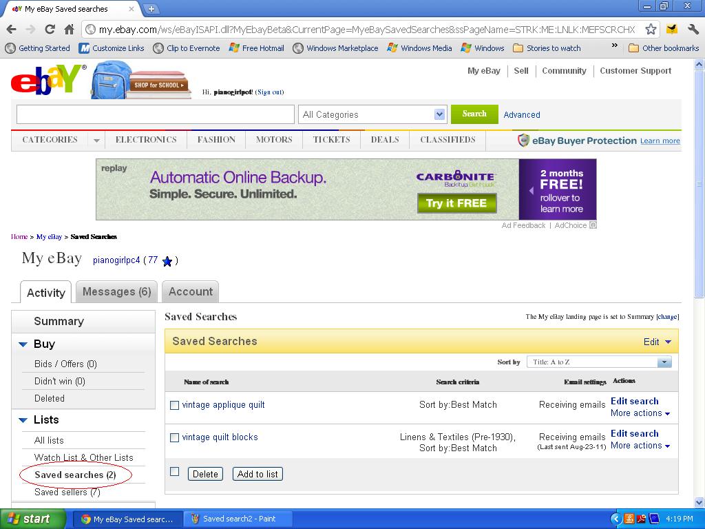 How to use saved searches on ebay – Quilt Addicts Anonymous