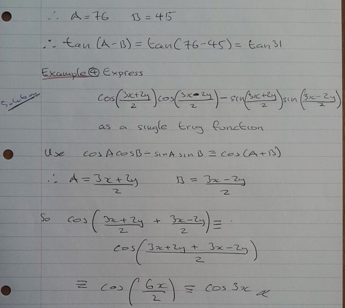 A Level Maths Notes: A2 Trigonometry II: Addition Formula Part 3