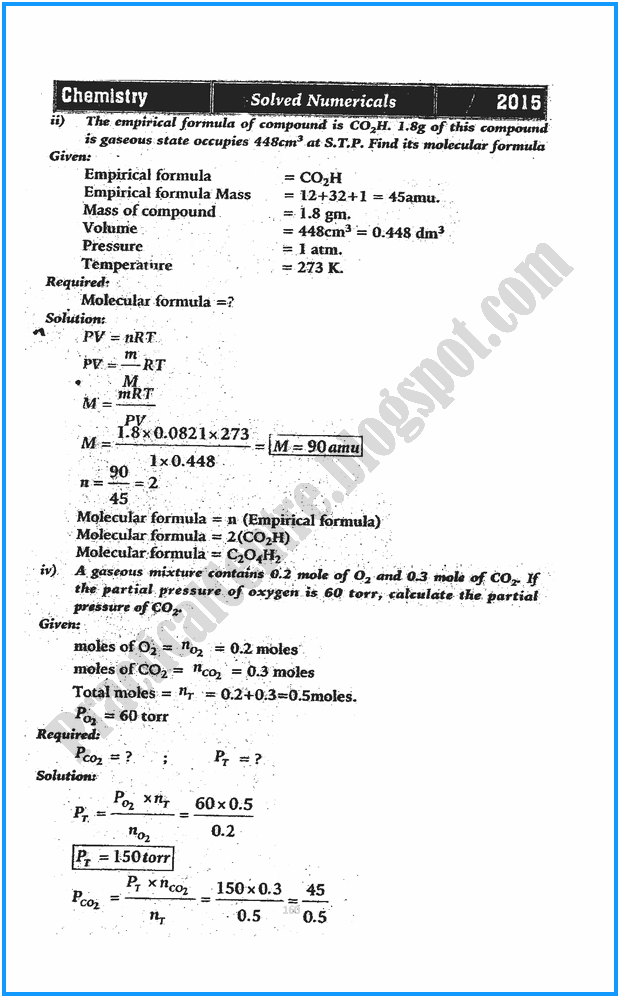 11th Chemistry Numericals Five Year Paper 2015 Practical Centre 11th-chemistry-numericals-five-year-paper-2015-practical-centre