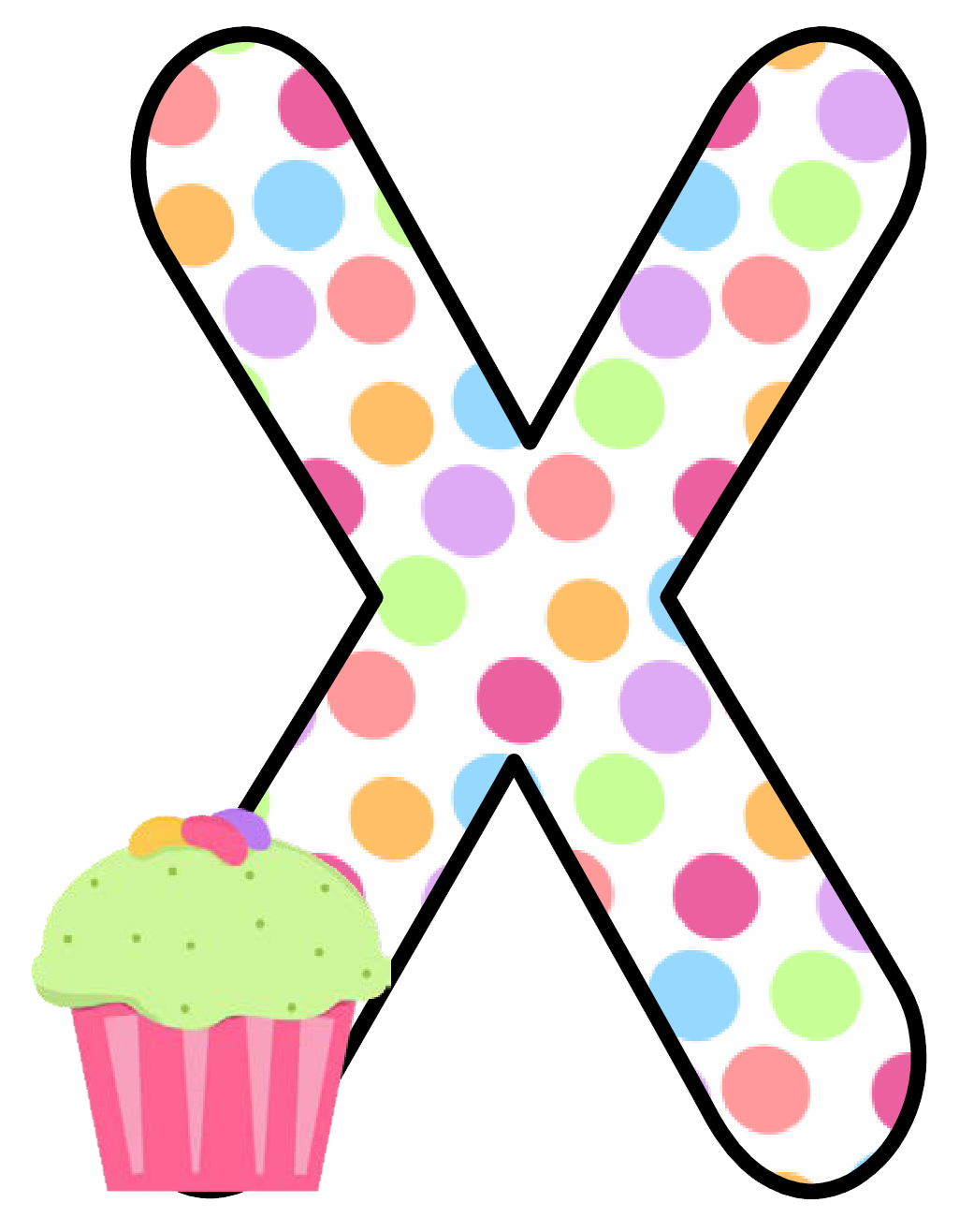 Abecedario con Lunares de Colores y Cupcakes. Alphabet with Colored ...