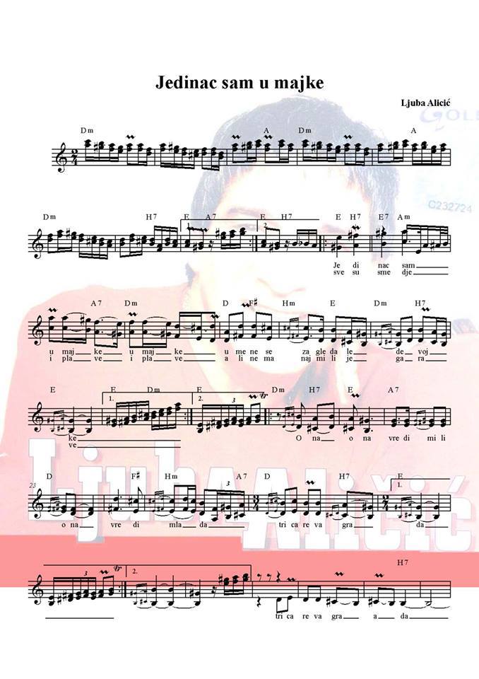 NOTE | DOMACE I STRANE: JEDINAC SAM U MAJKE ALICIC AKORDI NOTE