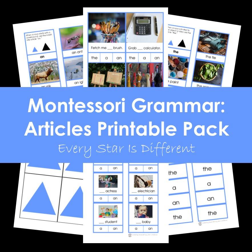 Every Star Is Different: Montessori Grammar: Articles Printable Pack