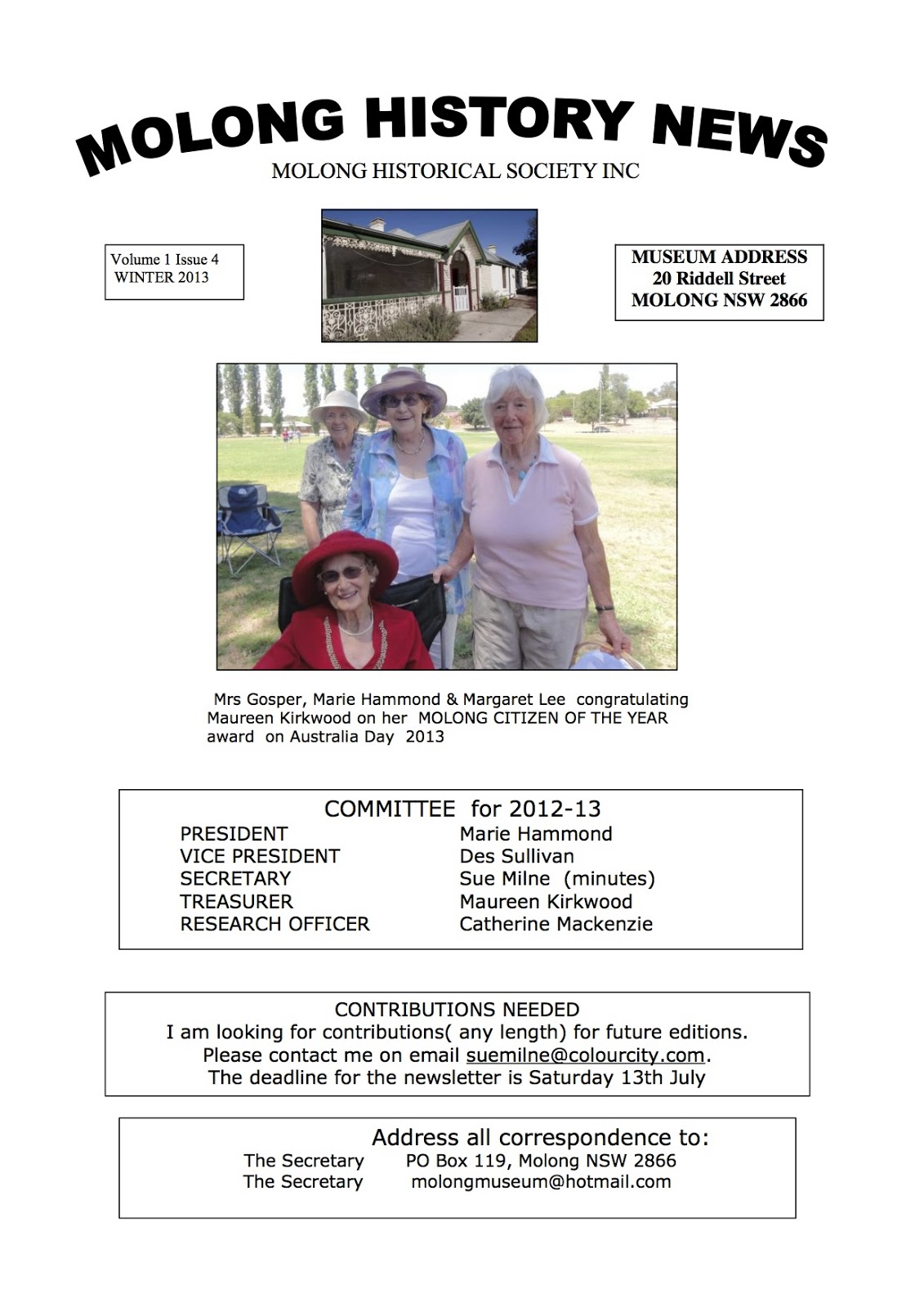 History, Heritage & Museums - Connecting!: MOLONG HISTORY NEWS - Winter ...