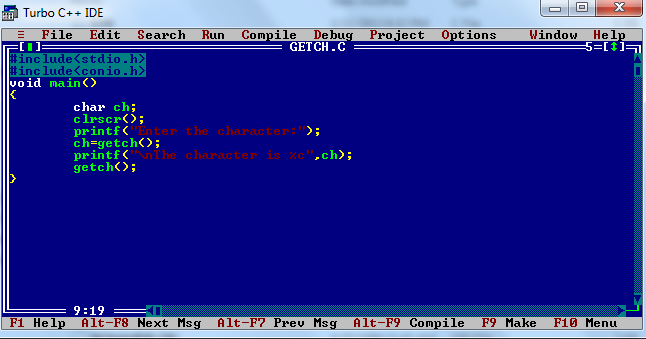 C Language: getch function
