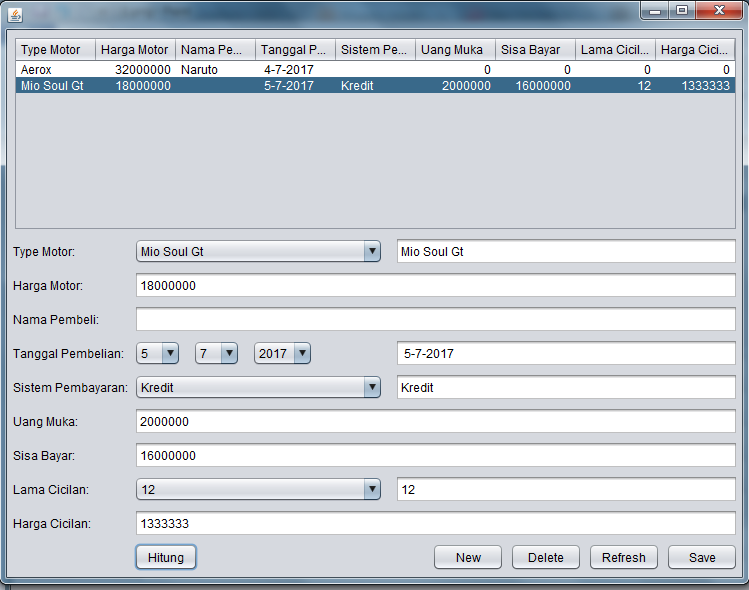 Programing Java Data Base - Aplikasi Kasir Motor