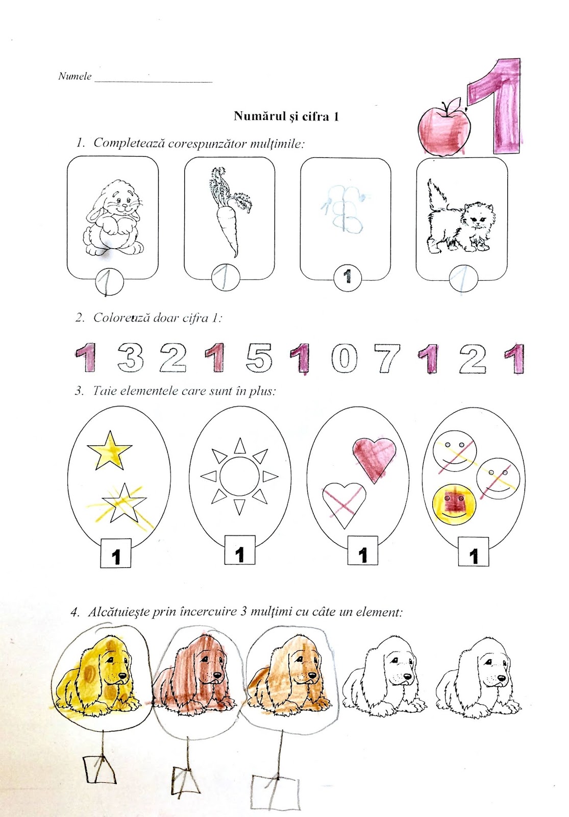 Fișă de lucru: Numărul și cifra 1- clasa pregătitoare - Materiale ...