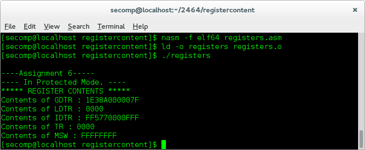 ASM Program to display the values of GDTR, LDTR, IDTR, TR and MSW ...