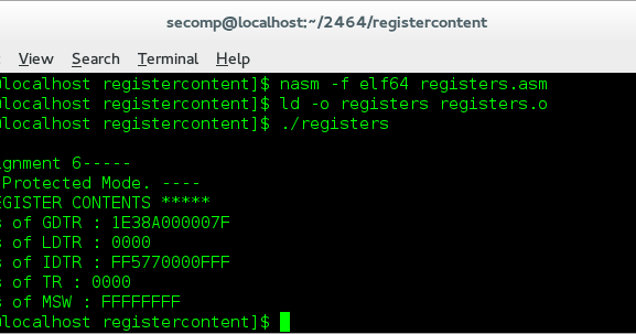 ASM Program to display the values of GDTR, LDTR, IDTR, TR and MSW ...