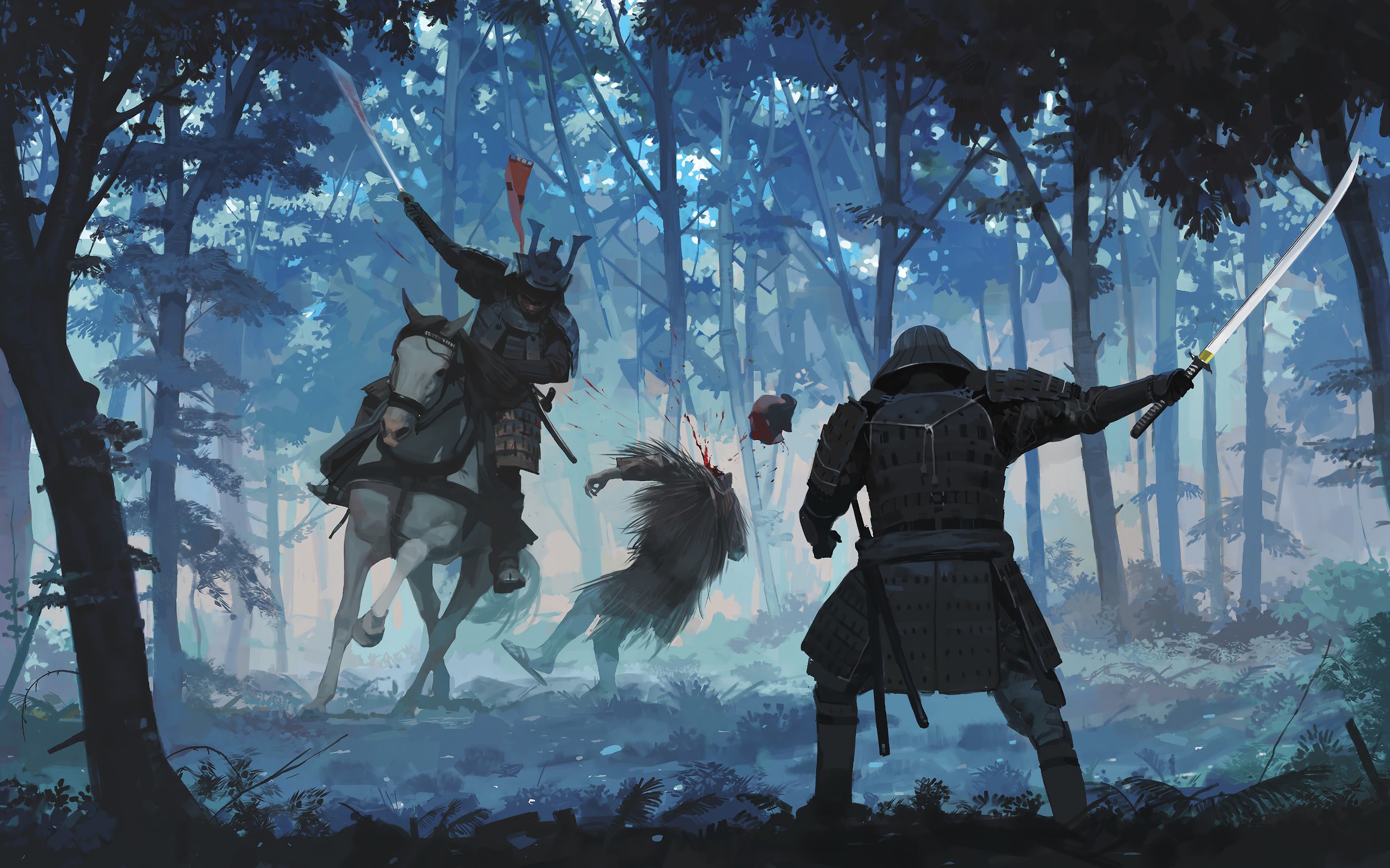 Samurai, Battle, Forest, 4K, 3840x2160, #10 Wallpaper PC Desktop