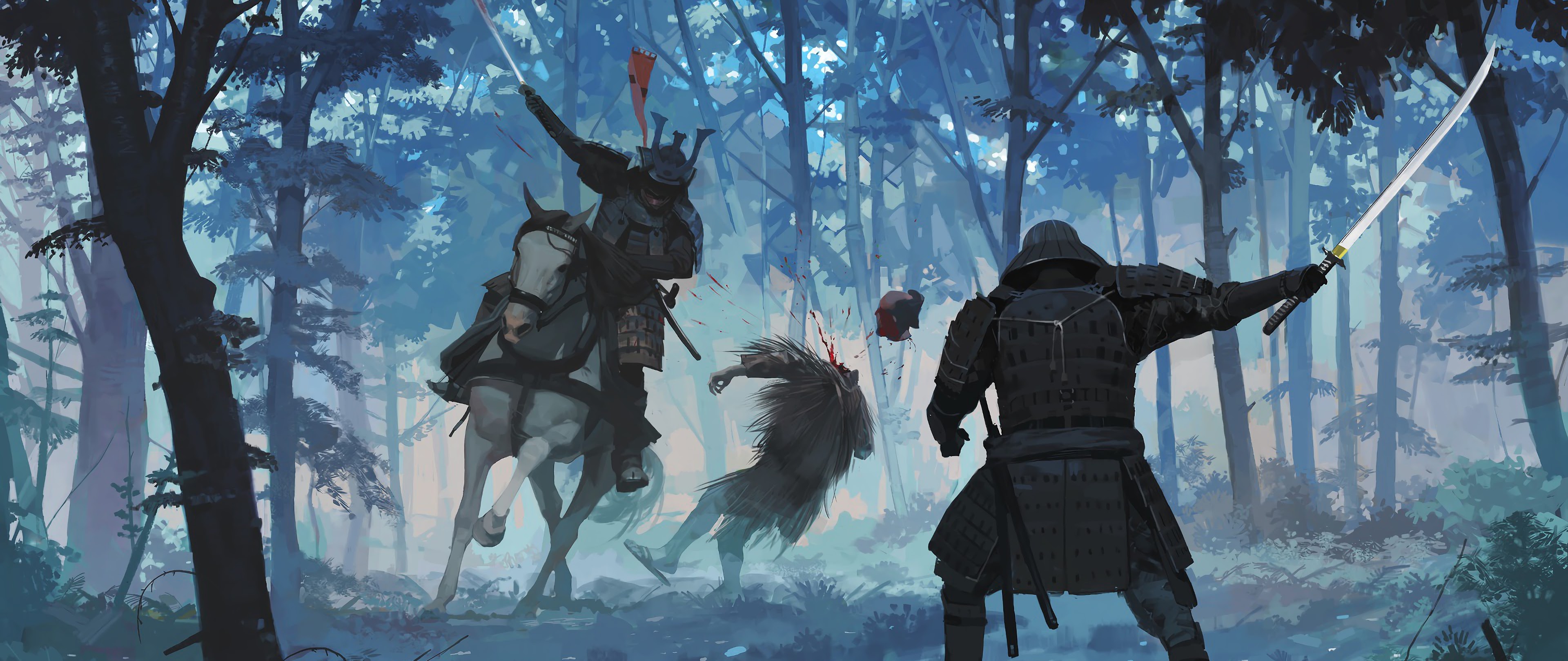 Samurai, Battle, Forest, 4K, 3840x2160, #10 Wallpaper iPhone Phone