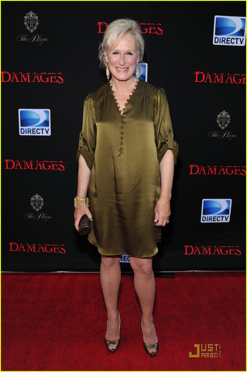 Ladies in Satin Blouses: Glenn Close - olive green satin dress