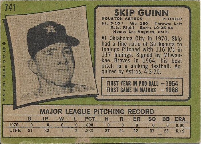 Topps 1971: no. 741 - skip guinn