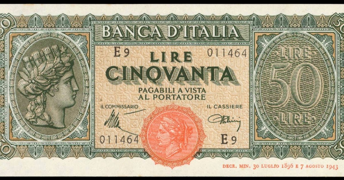 Italy 50 Lire Banknote 1944 Turreted head of Italia|World Banknotes ...