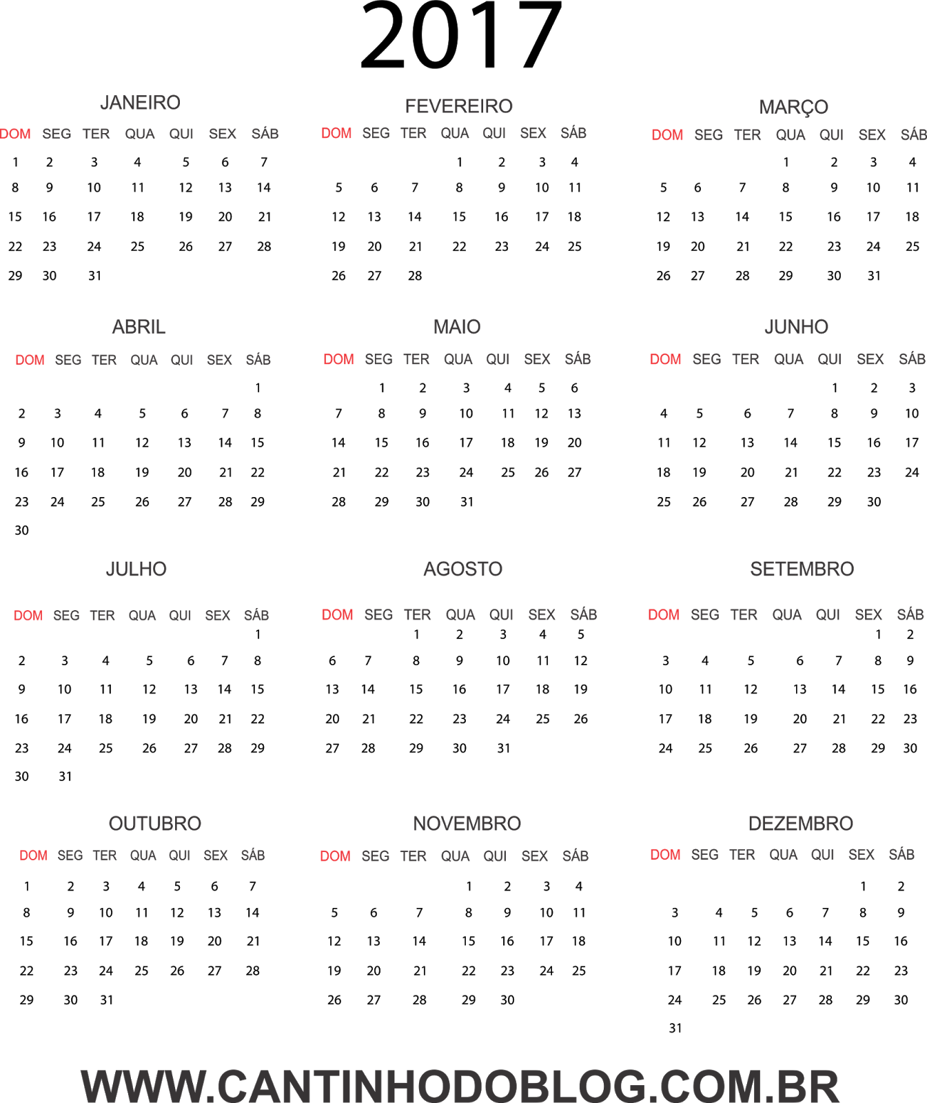 BASE PARA CALENDÁRIO 2017 EM PNG - Cantinho do blog