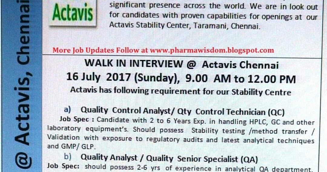 Msc chemistry Pharma jobs